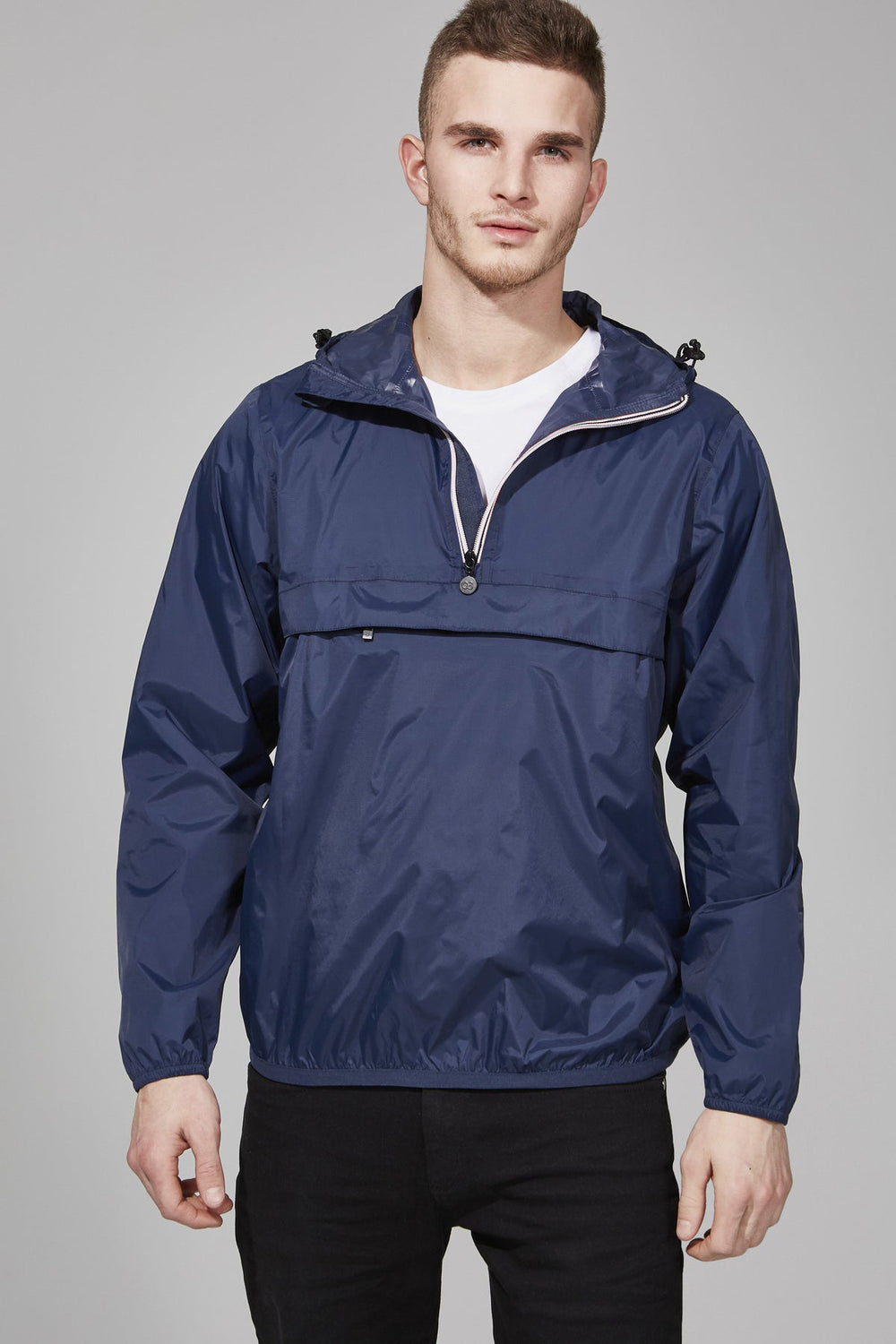 Packable rain jacket and windbreaker in navy