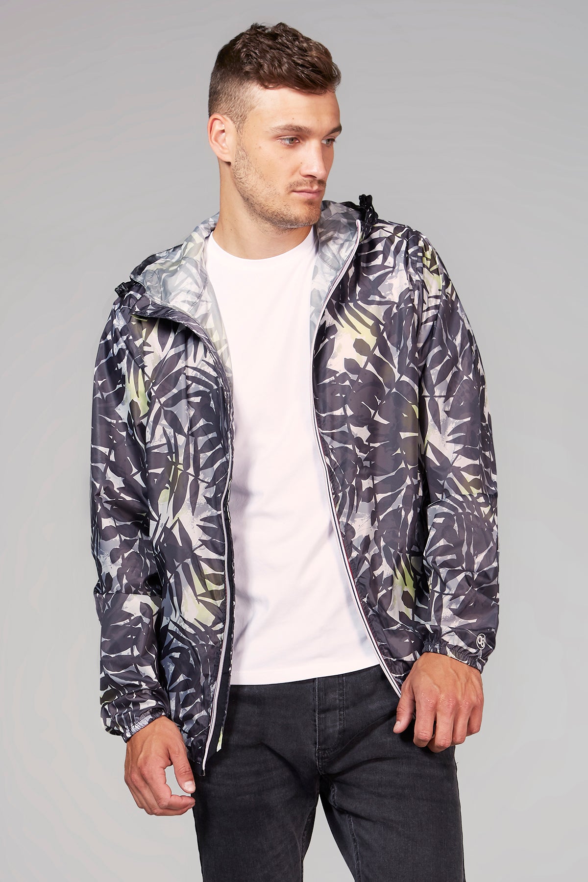 Men's palm print rain jacket and windbreaker
